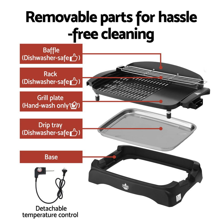 Grillz 1950W Electric BBQ Grill Non-stick Plate for Indoor Outdoor ...