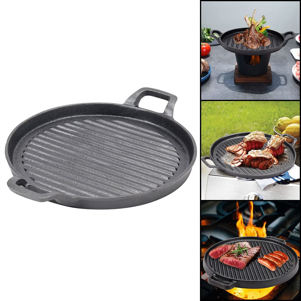 30cm Round Cast Iron Griddle Plate, BBQ Pan Cooking Griddle Grill for ...