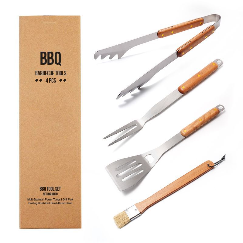 Premium 4-Piece BBQ Tool Set with Rubberwood Handles - Kraft Box – Oz BBQ